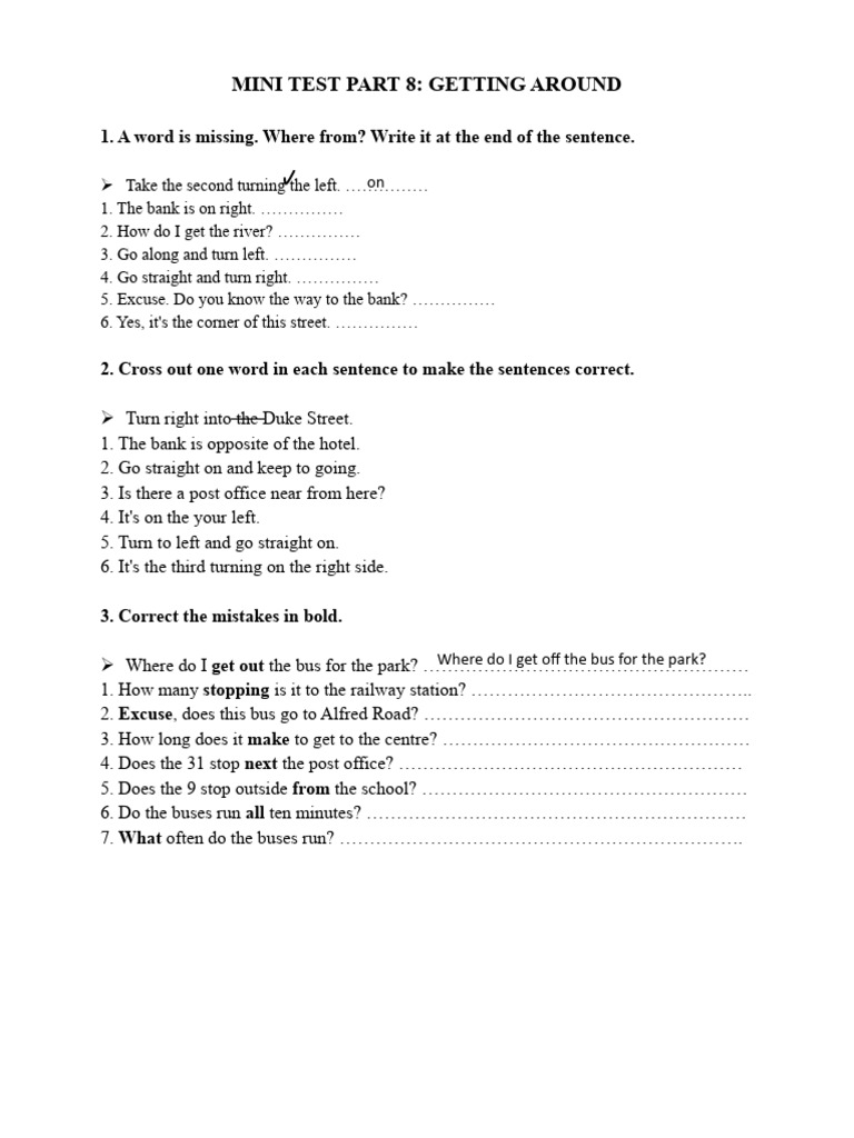 Mini+Test+p8 Getting+around | PDF