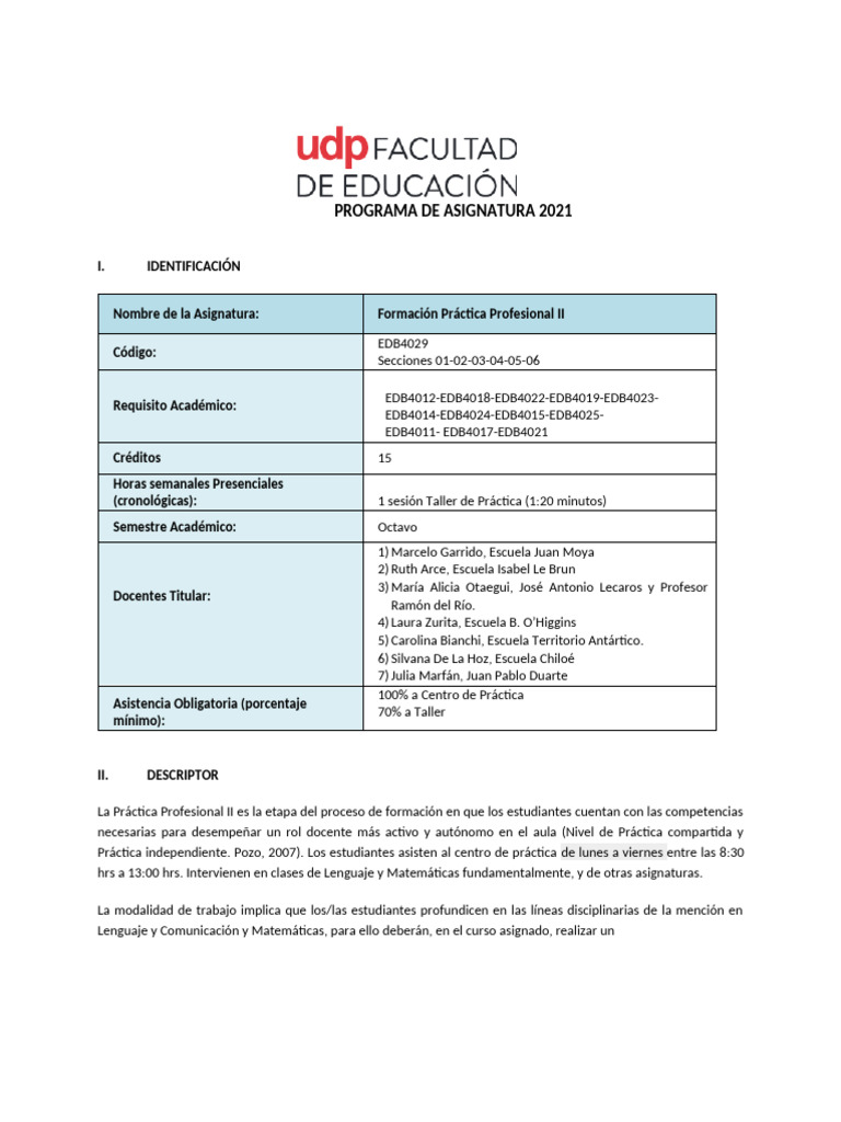 Programa Edb4026 2022 Practica P2 | PDF | Enseñando | Maestros