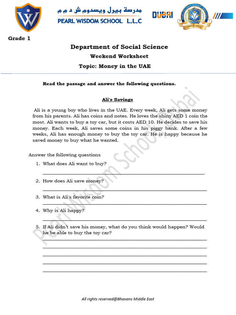 Grade 1 Money Worksheet Answers | PDF