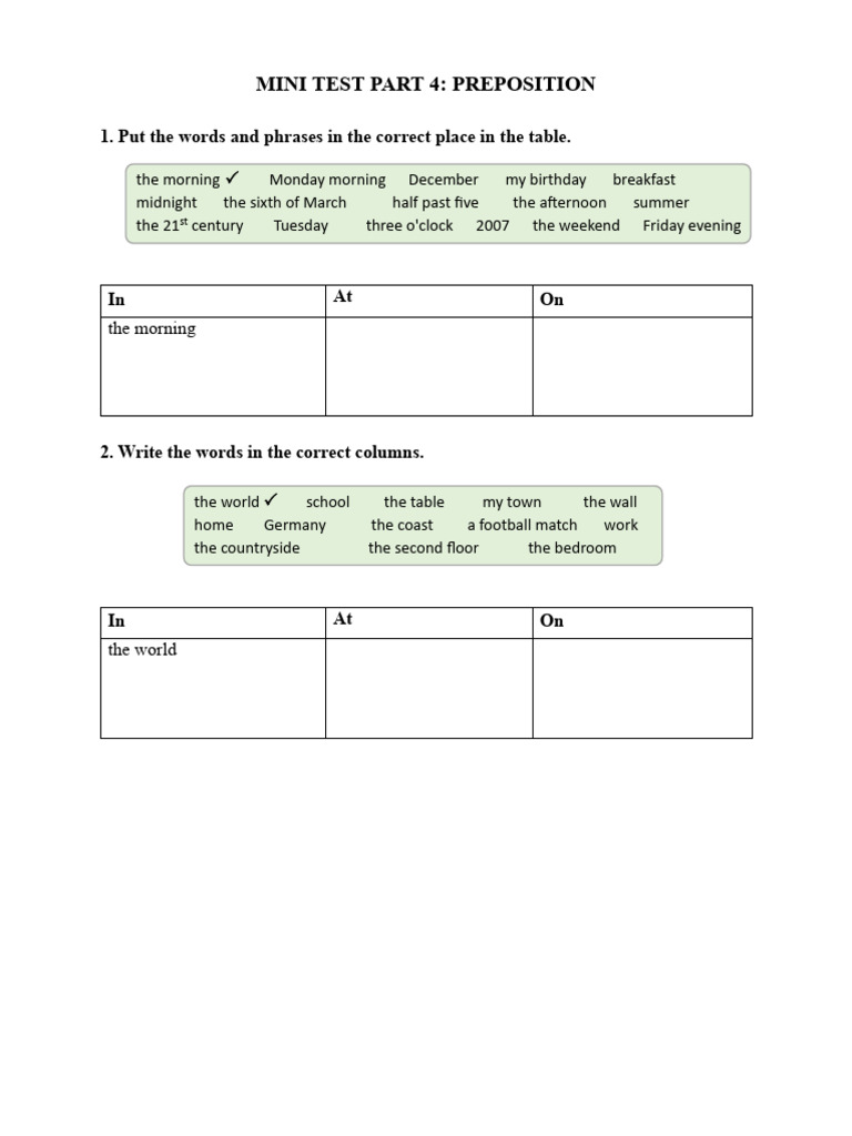 Mini+Test+p4 Preposition | PDF