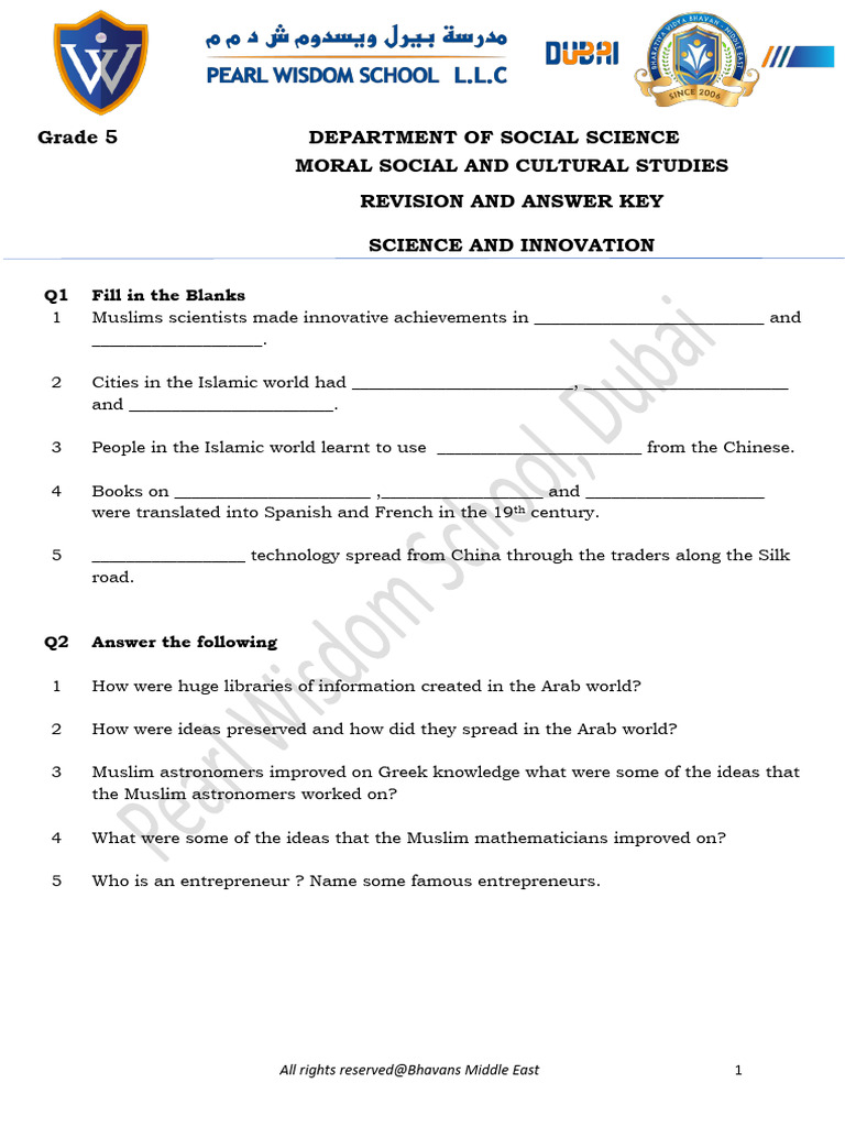 Revision and Answer Key-Science and Innovation | PDF | Science
