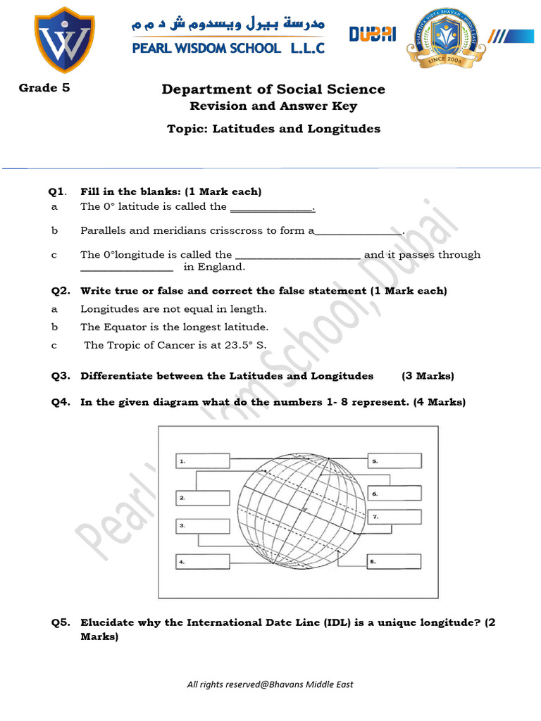 Grade 5 Latitude and Longitude Key | PDF | Latitude | Longitude