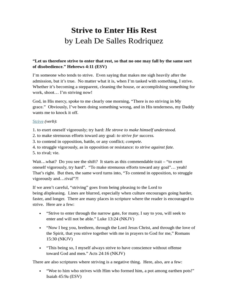 Strive To Enter His Rest - Leah de Salles Rodriquez | PDF | Religious ...