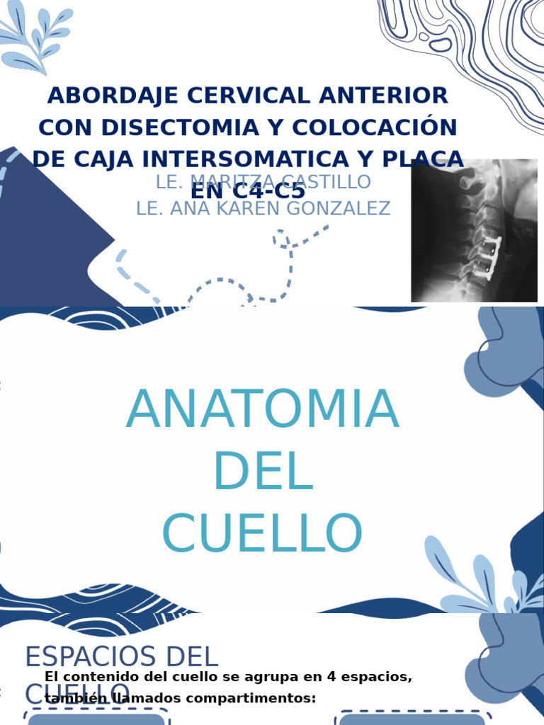 Disectomia y Colocación de Caja Intersomatica y Placa en c4-c5 (2 ...