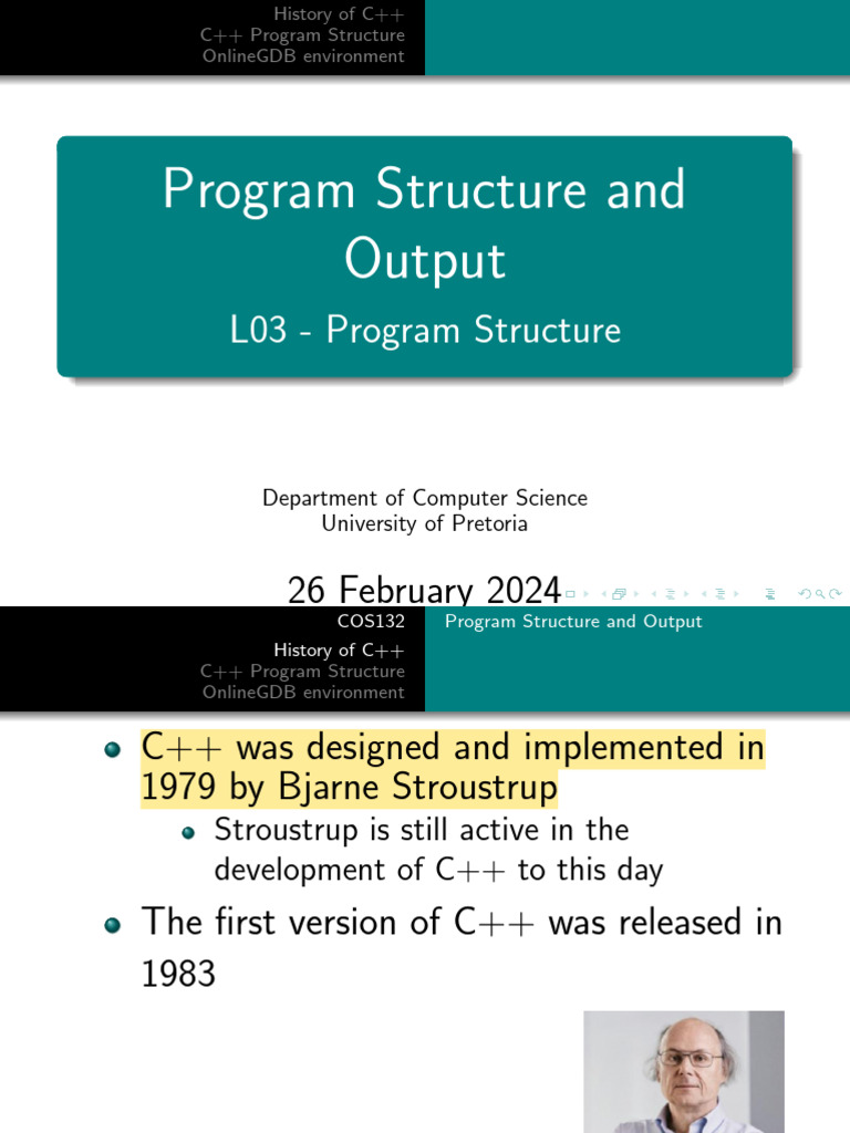 C++ History and Program Structure Guide | PDF | C++ | Systems Architecture