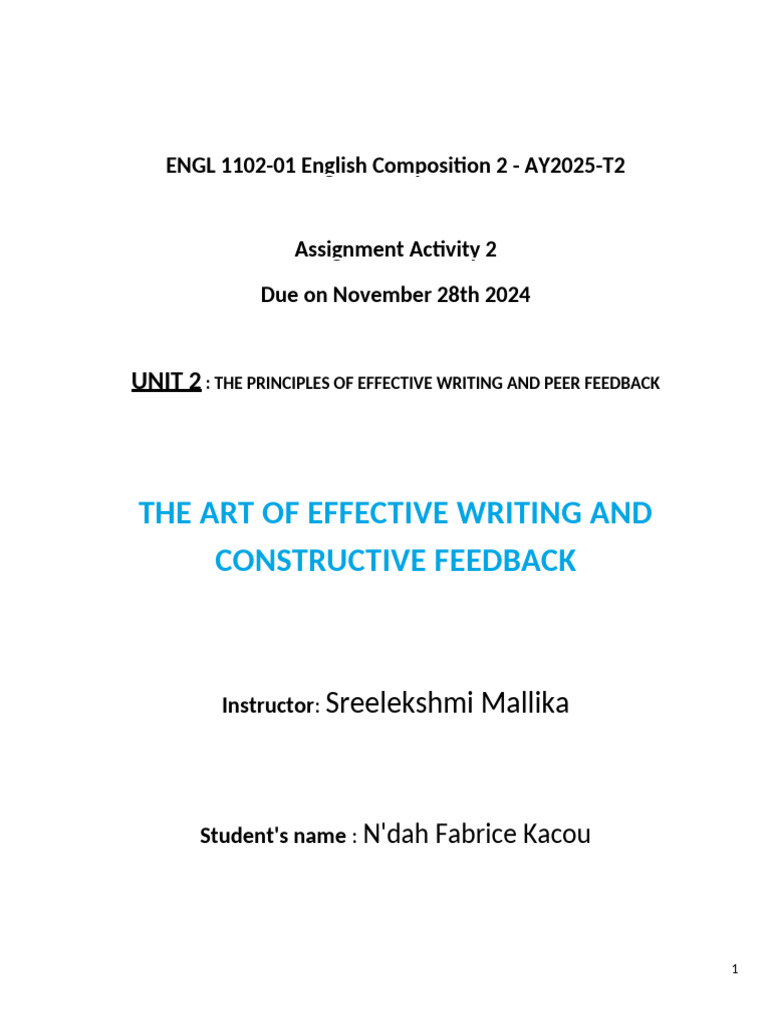 Assignment Activity 2 English Composition 2 | PDF | Communication | Cognition