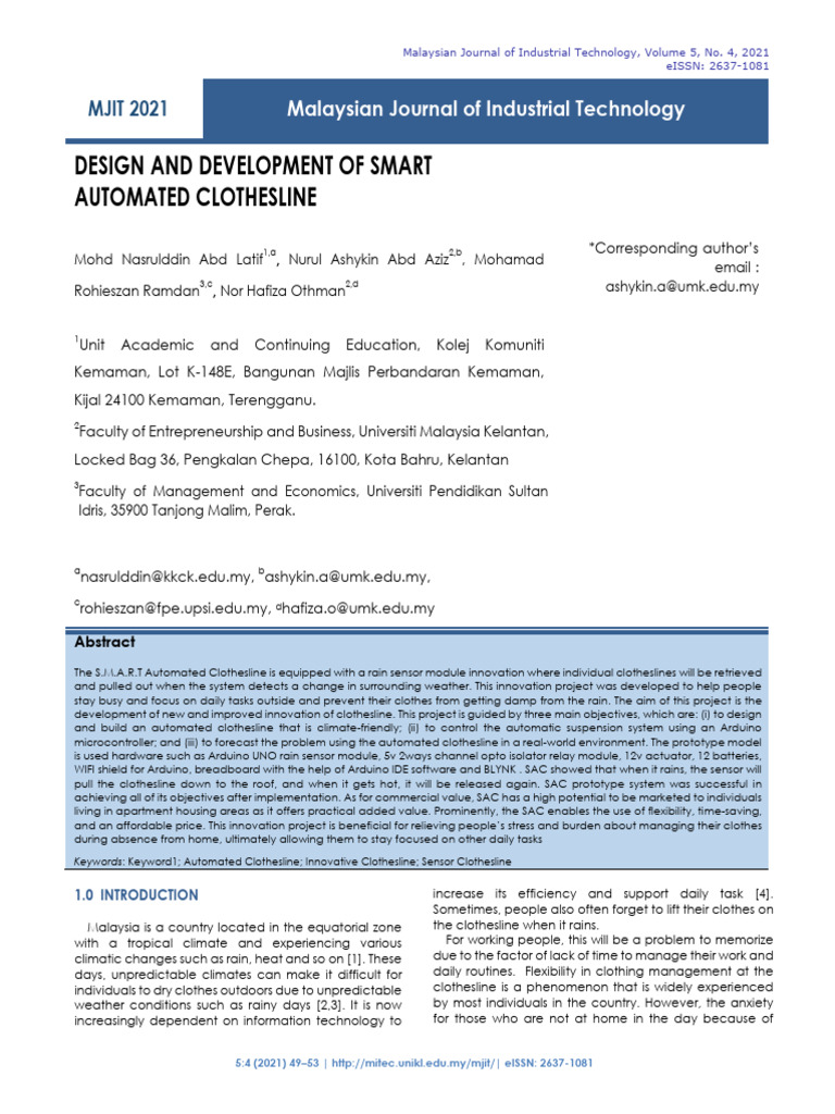Smart Automated Clothesline Design | PDF | Electric Motor | Servomechanism