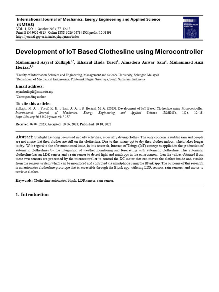 12 18 Zulkipli Development of Iot Based Clo | PDF | Rain | Internet Of ...