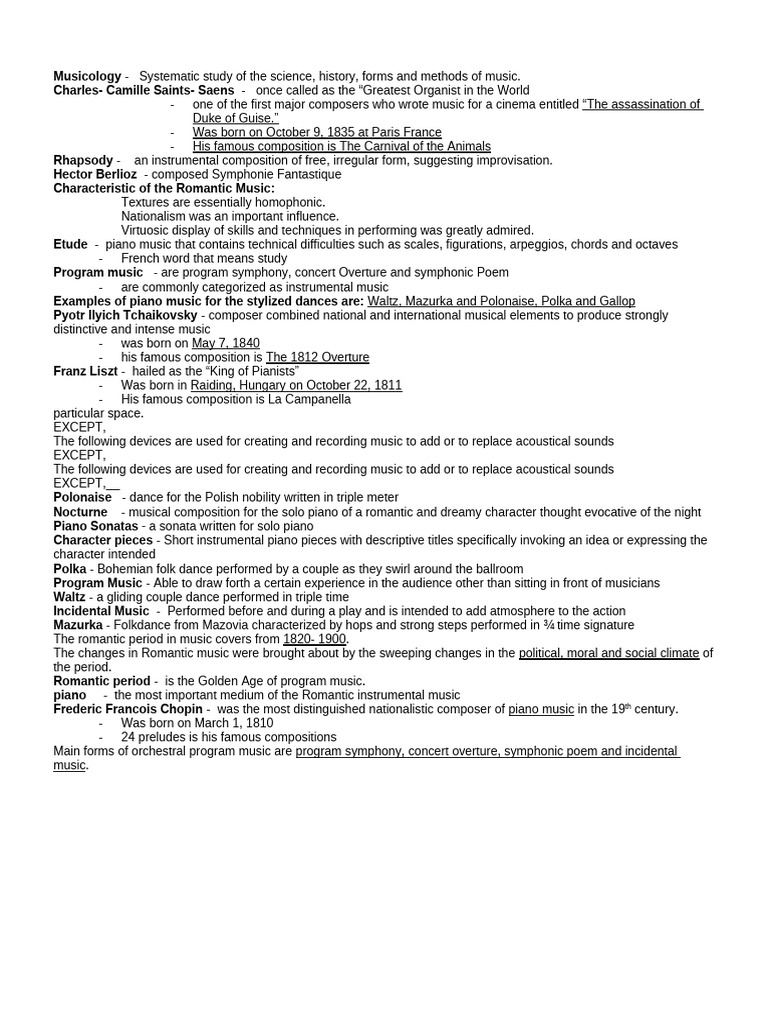 Q3 MAPEH 9 MONTHLY EXAM Pointers Final | PDF | Romantic Music | Symphony