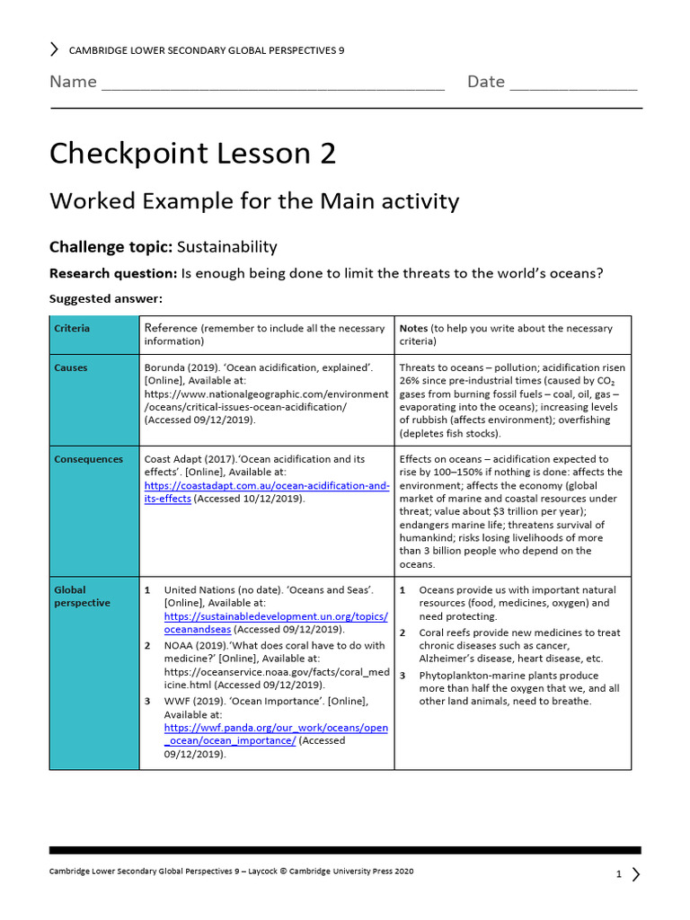 Checkpoint Lesson 2 Worked Example For The Main Activity | PDF | Oceans ...