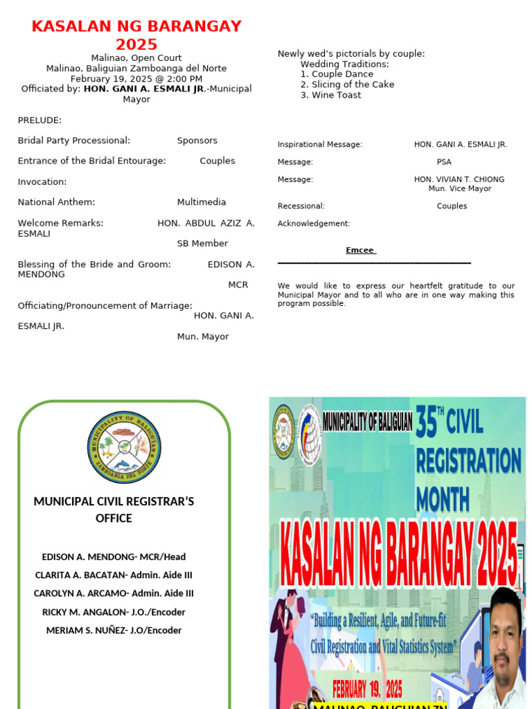 Barangay Wedding Invitation 2025 | PDF