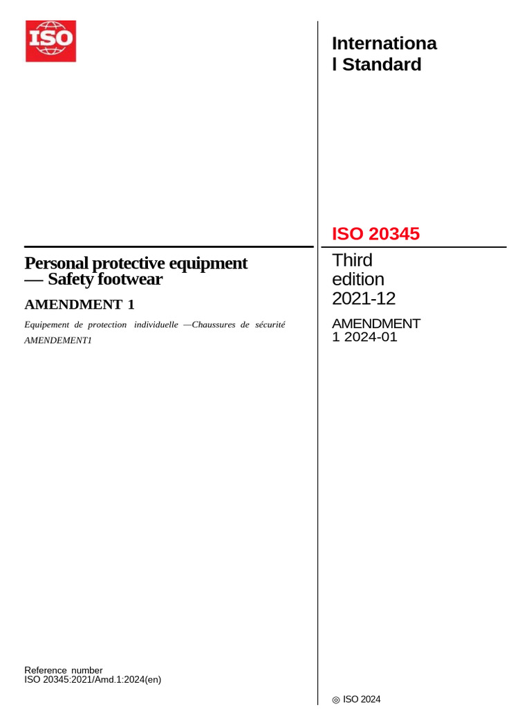 ISO 20345:2021 Safety Footwear Amendment 1 | PDF | International ...