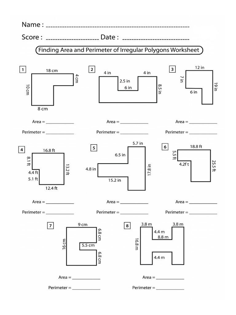 Area and Perimeter of Irregular Polygons Worksheets | PDF