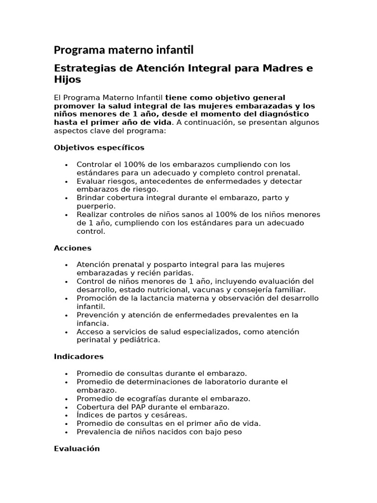 Programa Materno Infantil | PDF