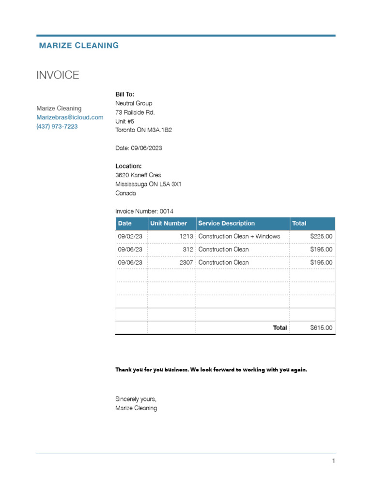 MC Invoice Kaneff Cres | PDF
