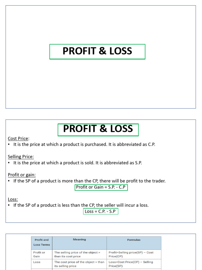 Profit and Loss | PDF | Prices | Percentage