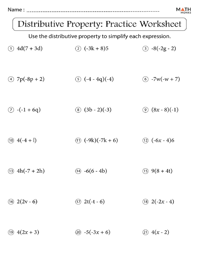 Distributive Property Worksheet Math Drills | PDF
