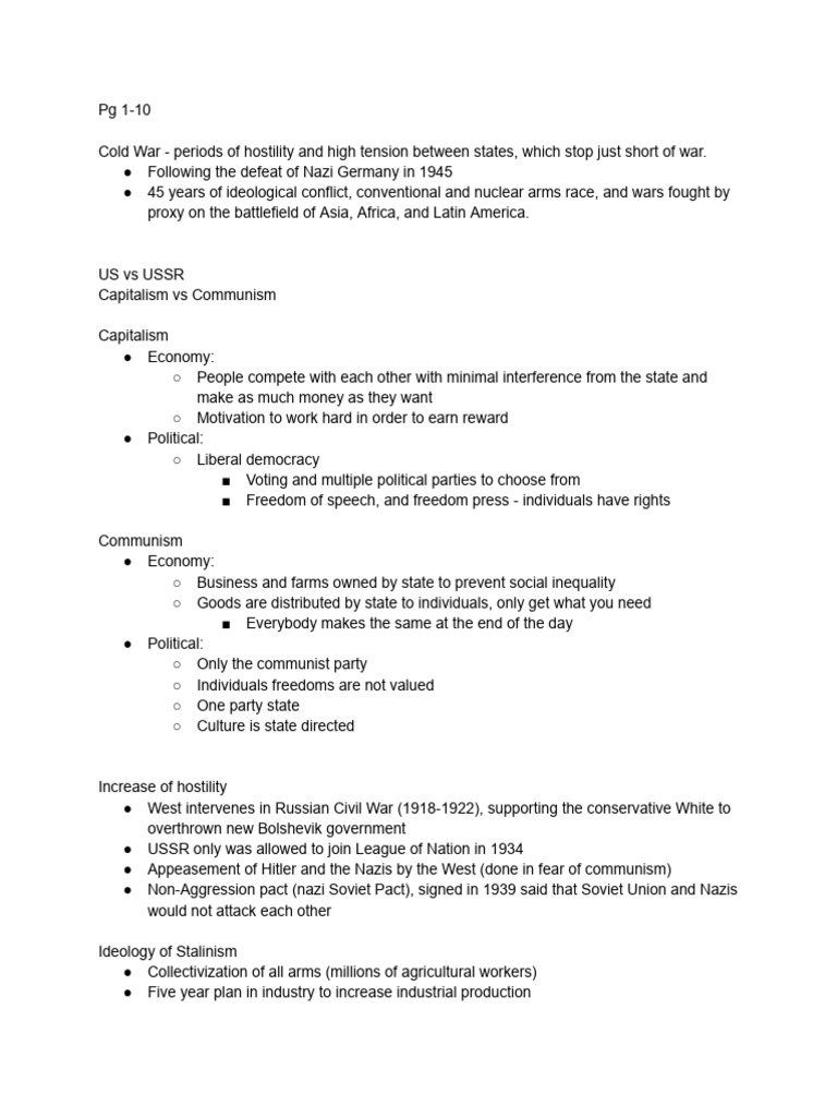 Cold War Notes | PDF | Cold War | Marshall Plan
