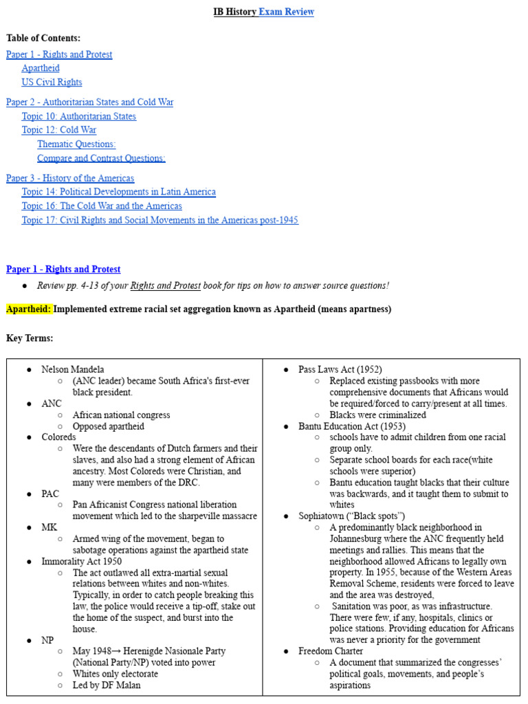 Antoine IB History Exam Review - Papers 1, 2 and 3 (Americas) | PDF ...
