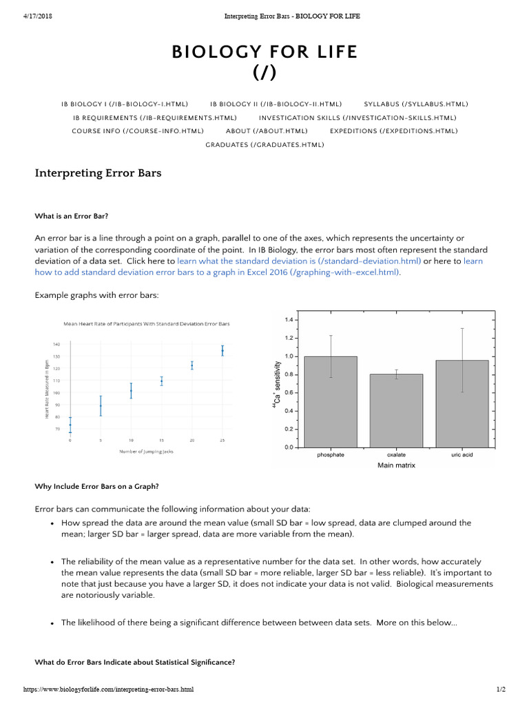 Understanding Error Bars in Biology | PDF | Statistics | Standard Deviation