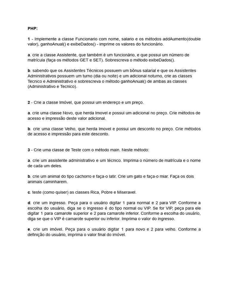 Exercícios Avançados Php Pdf