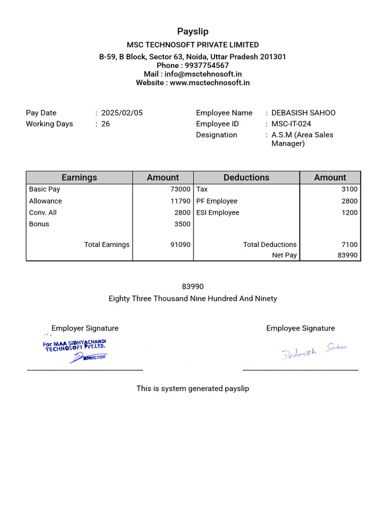 Pay Slip Jan 25 Debasish Sahoo | PDF