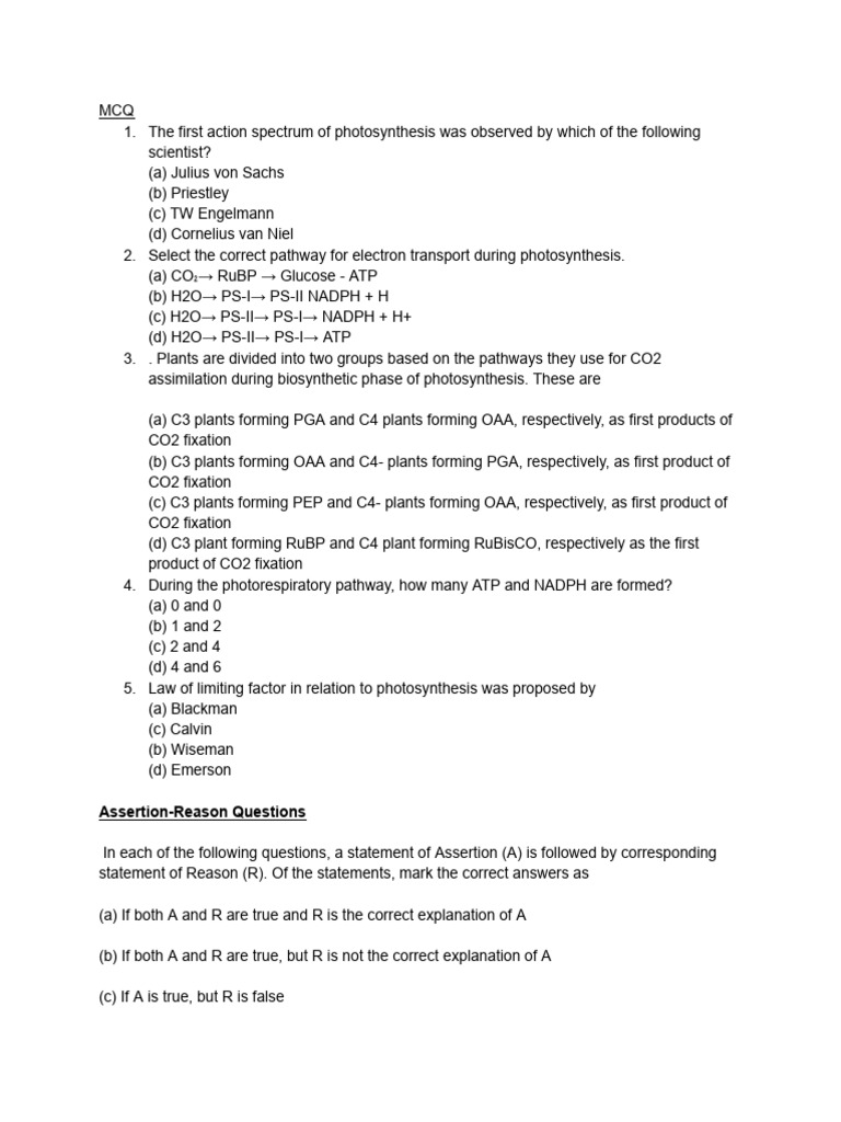 Photosynthesis - Class Test | PDF | Photosynthesis | Chloroplast