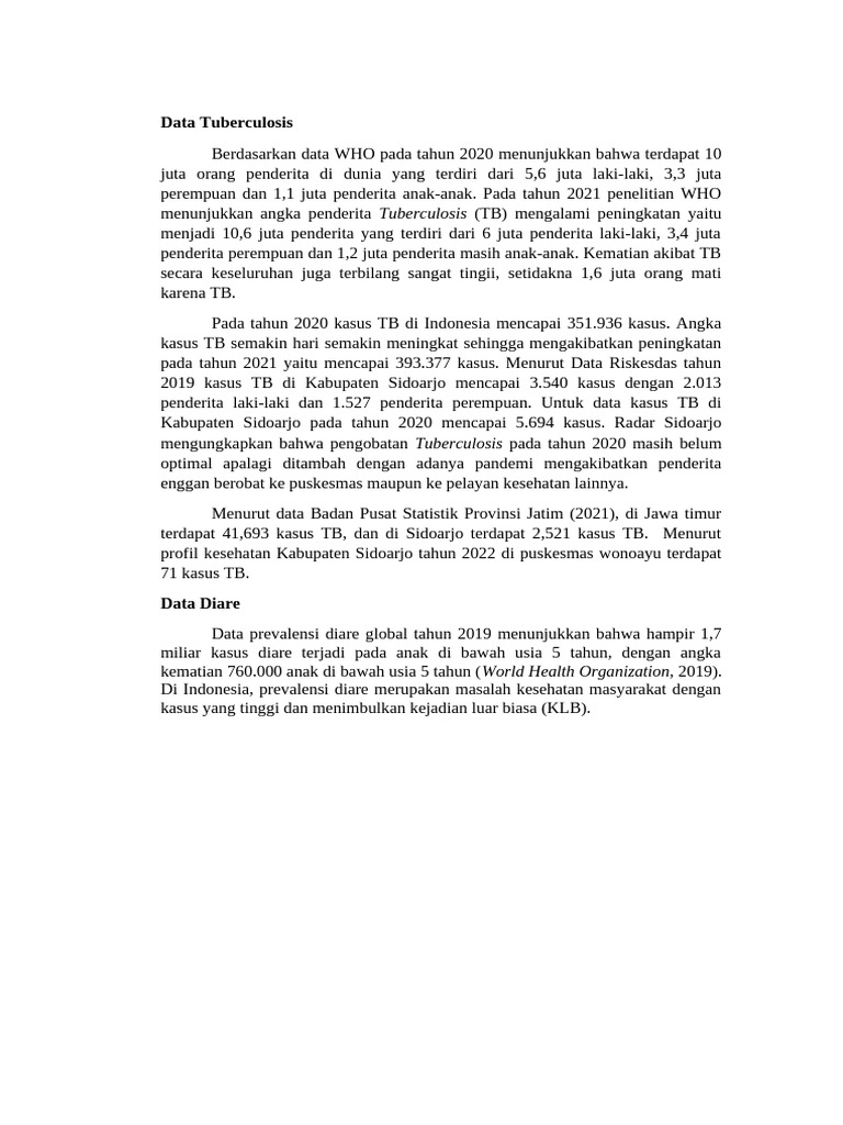 Data Tuberculosis Dan Diare | PDF