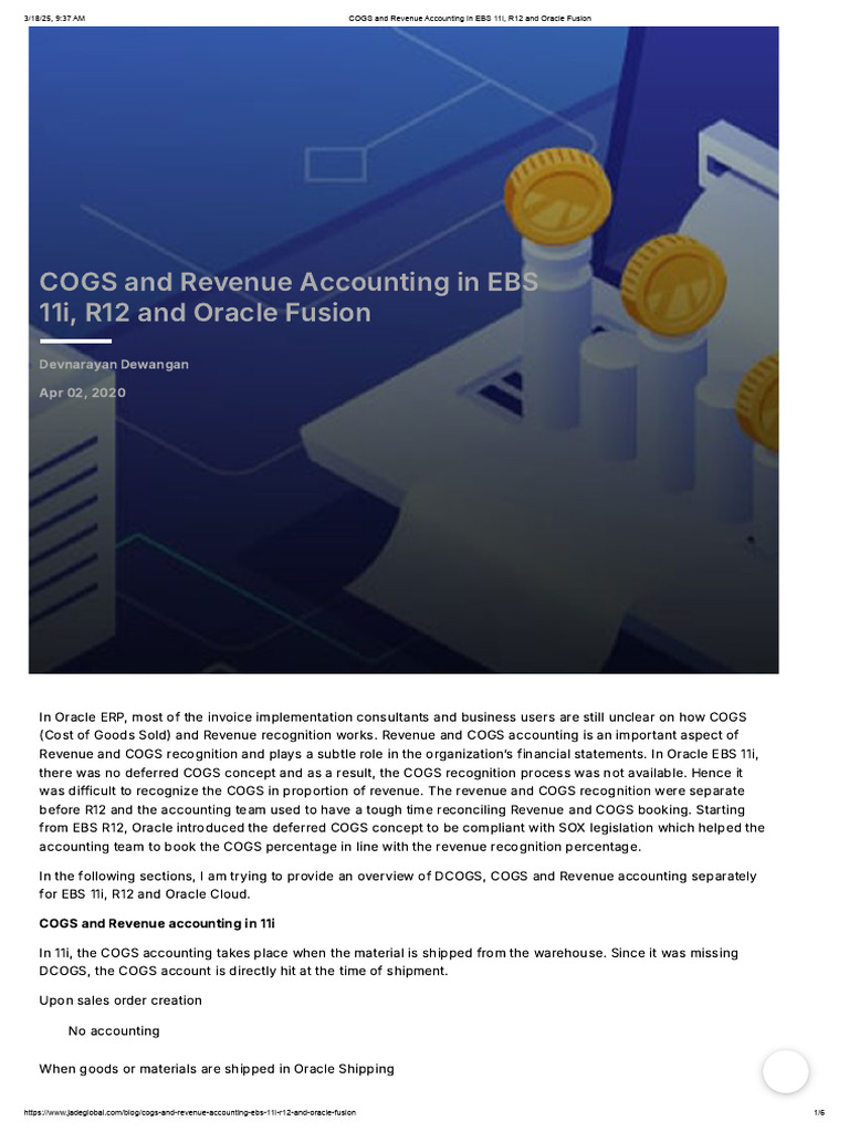 COGS and Revenue Accounting in EBS 11i, R12 and Oracle Fusion | PDF | Debits And Credits | Business