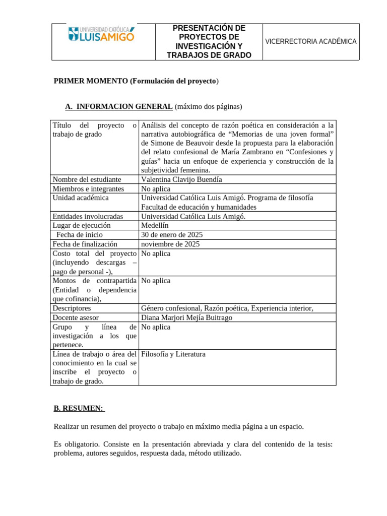 Formato Presentacion Proyectos - Explicado | PDF | Verdad | Conocimiento