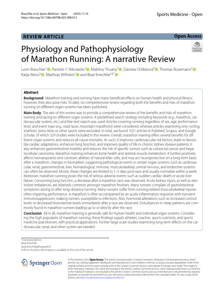 Physiology and Pathophysiology of Marathon Running A Narrative Review ...