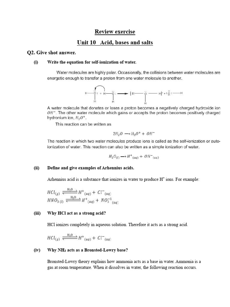 Class 9 Acid-Base Review Exercise | PDF | Acid | Hydroxide