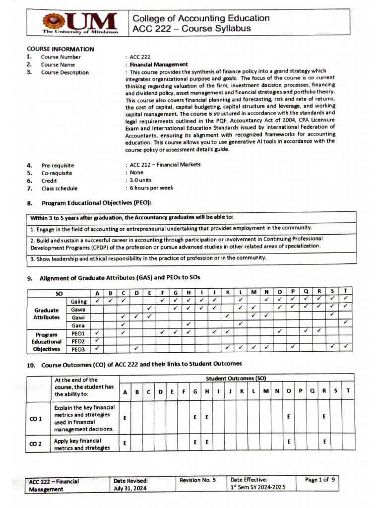 ACC 222 - Financial Management | PDF