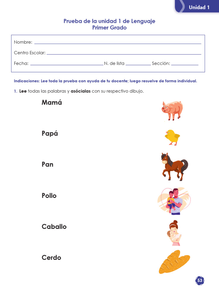 Pruebas de matematica y lenguaje primer grado+ | PDF