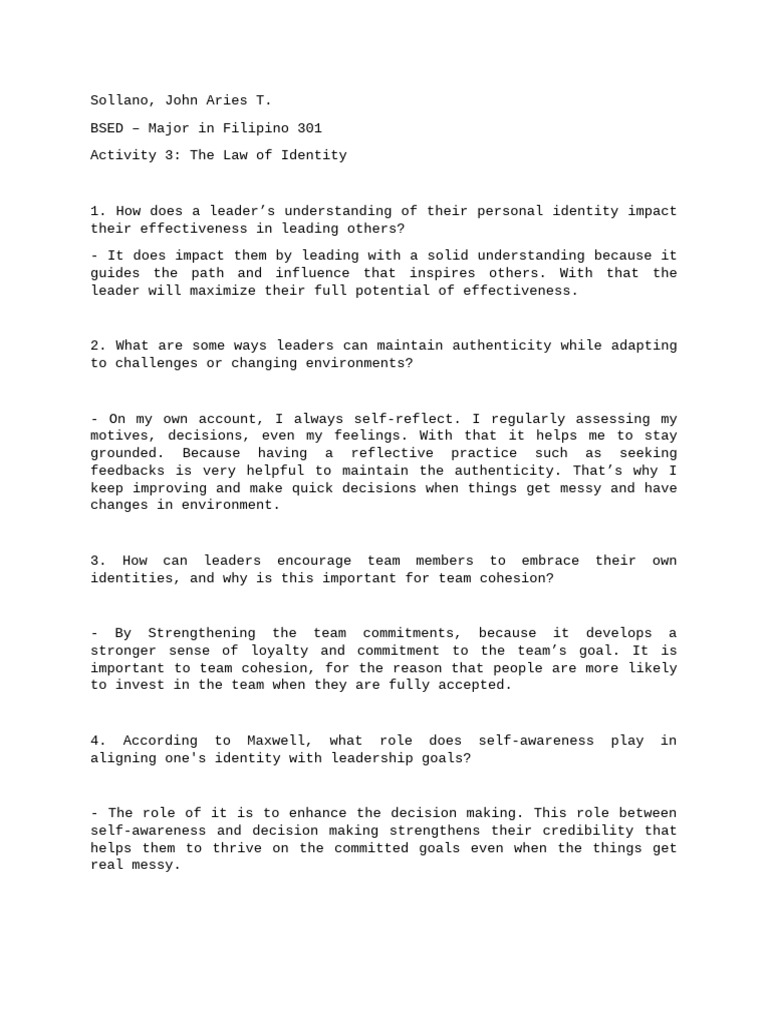 ACT 3 Law of Identity | PDF | Identity (Social Science) | Motivation