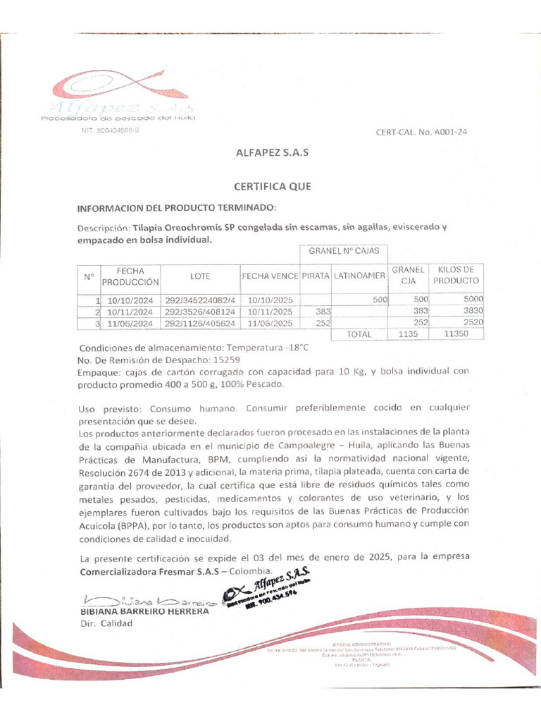 Cert-Cal. A001-24 | PDF