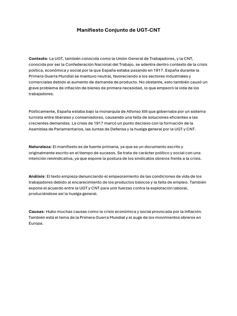 Manifiesto Conjunto de UGT-CNT | PDF