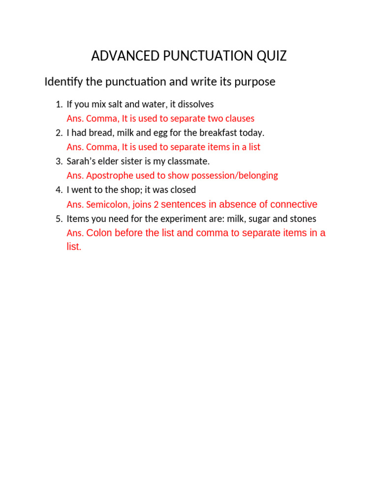 Advanced Punctuation Quiz | PDF
