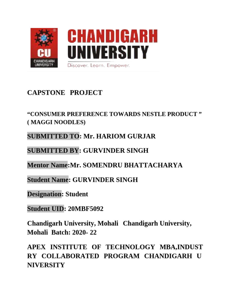 GURVINDER SINGH CAPSTONE PROJECT | PDF | Nestlé | Survey Methodology
