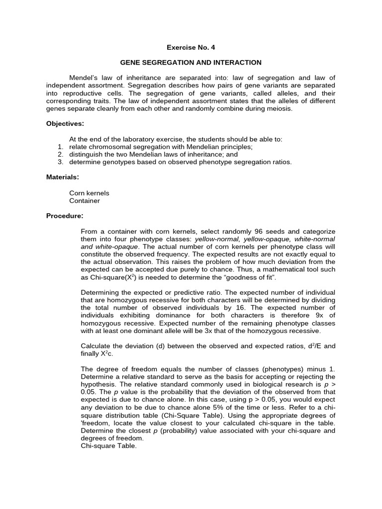 Bio 222a Lab Activity 4 Gene Segregation | PDF | Dominance (Genetics ...