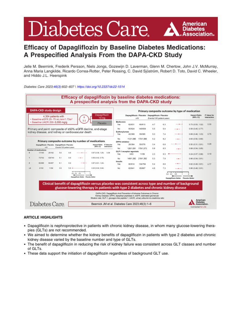 DAPA-CKD Study. Diabetes Care. 2023 | PDF | Chronic Kidney Disease ...