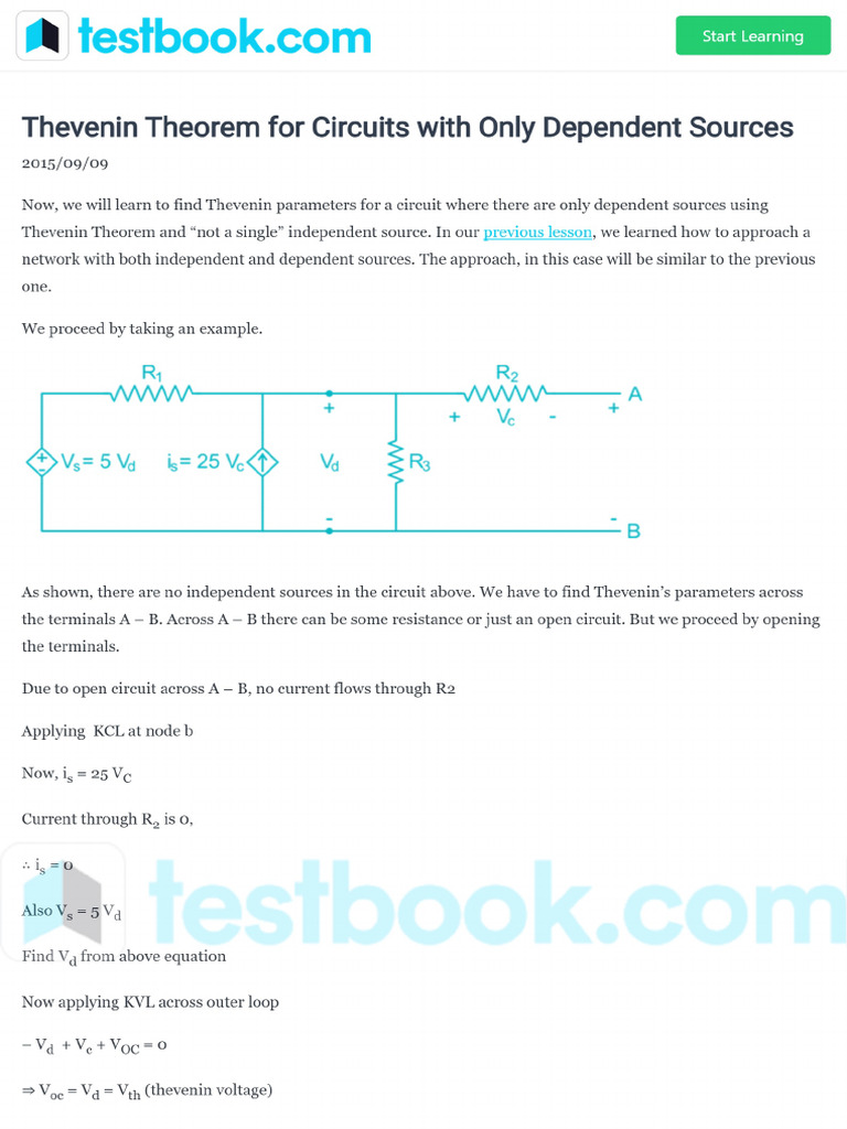 Thevenins Problem for Circuits With Only Dependent Sources (1) | PDF