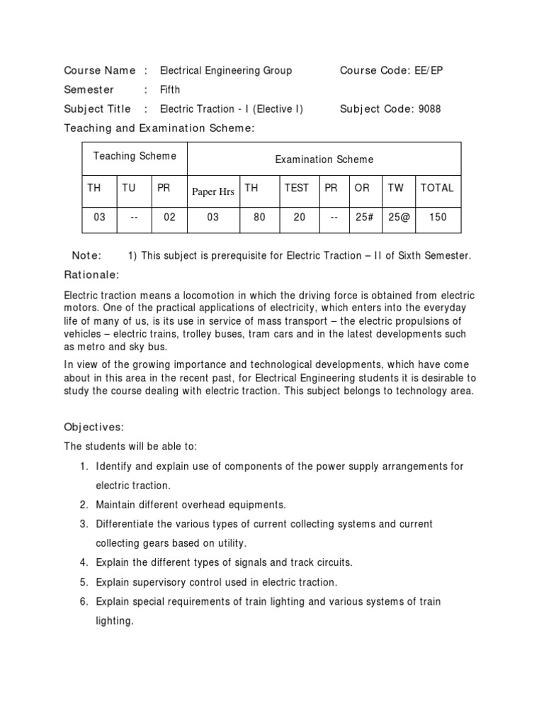 Course Name: Electrical Engineering Semester: Fifth Subject Title ...
