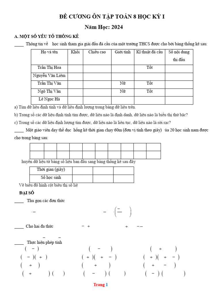 De Cuong On Tap Cuoi HK1 Toan 8 CTST 24 25 | PDF