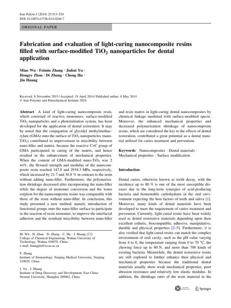 Light-Curing Nanocomposite Resins for Dentistry | PDF | Nanocomposite ...