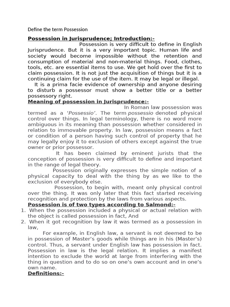 Define The Term Possession | PDF | Possession (Law) | Concurrent Estate