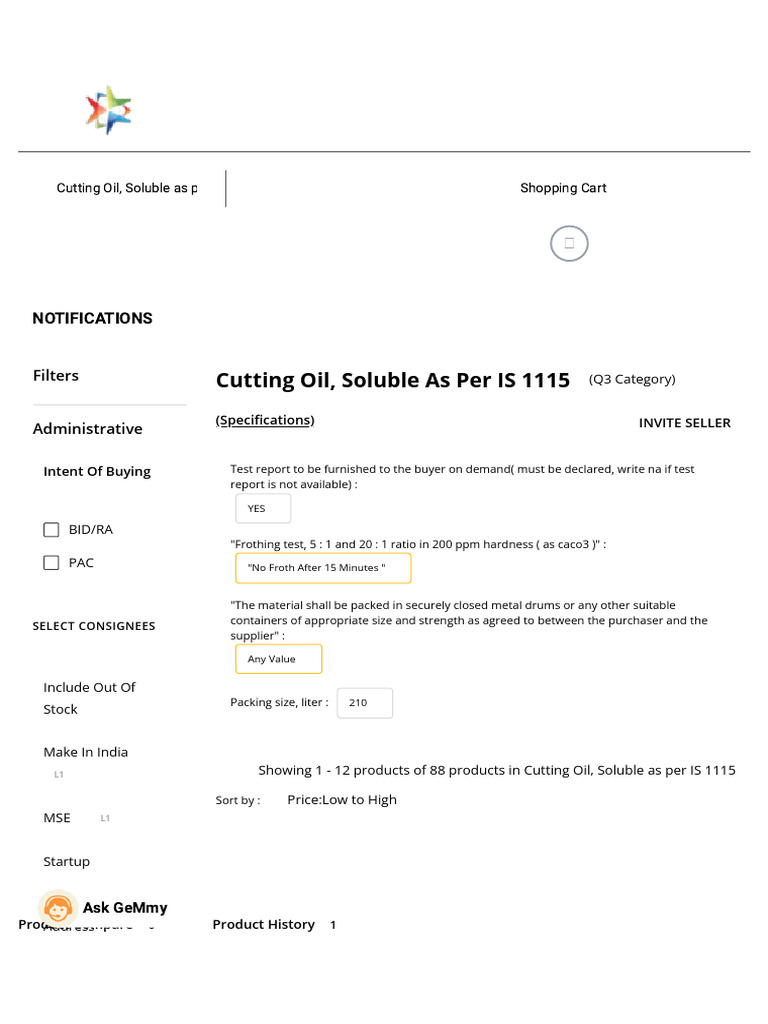 Cutting Oil Parameters GeM | PDF