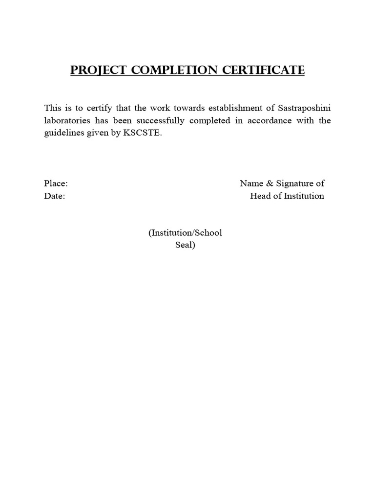 Format Project Completion Certificate | PDF