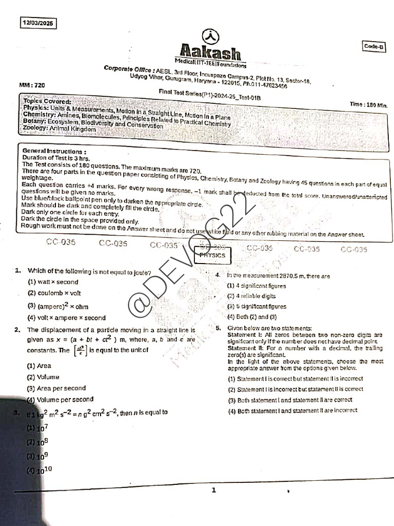 FTS 01 Code B Question Paper - 250312 - 083831 | PDF