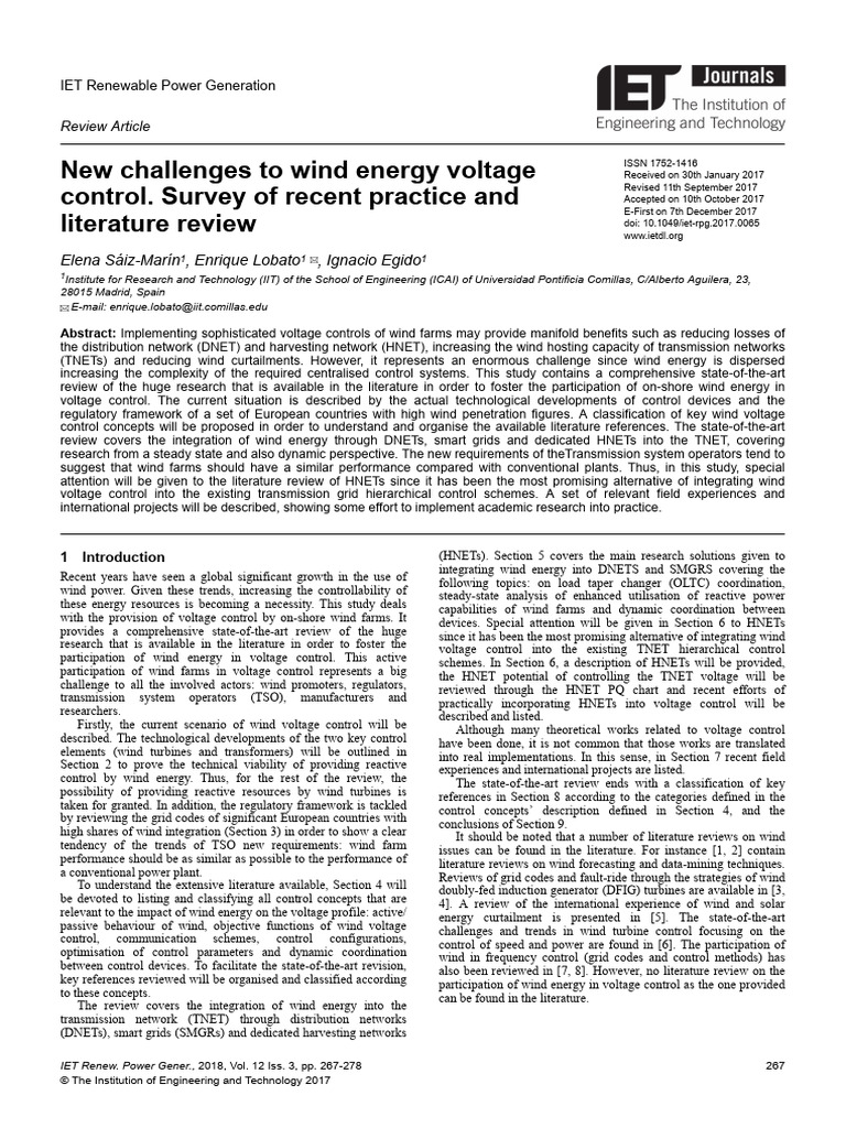 New Challenges To Wind Energy Voltage Control. Survey of Recent ...
